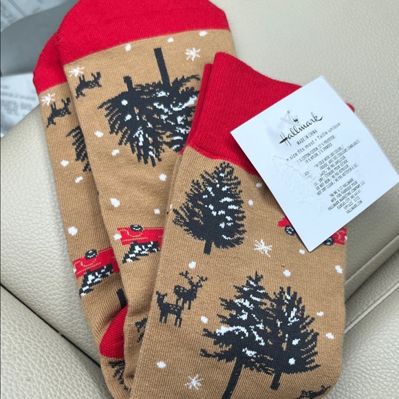 Hallmark | Accessories | Hallmark Festive Red And Tan Holiday Socks ...